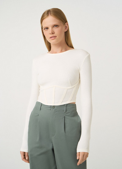 Лонгслив белый Slim Fit в корсетном стиле (VTW73EF16-02) купить ...